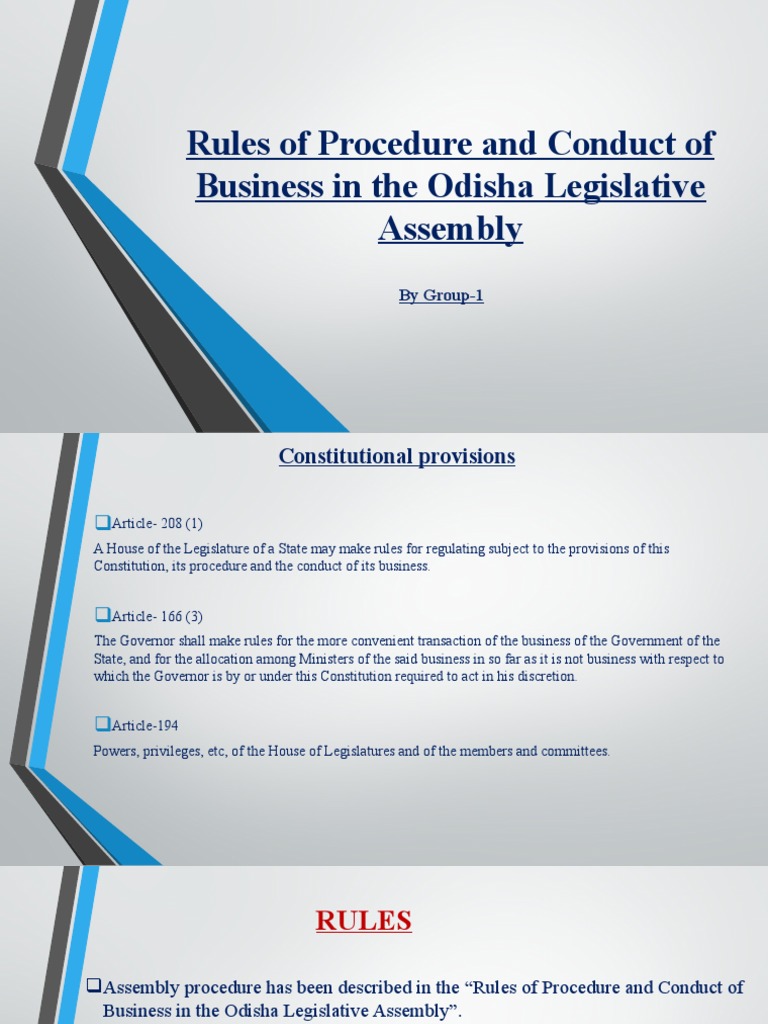 Rules of Procedure and Conduct of Business in The Odisha Legislative Assembly | PDF | United ...