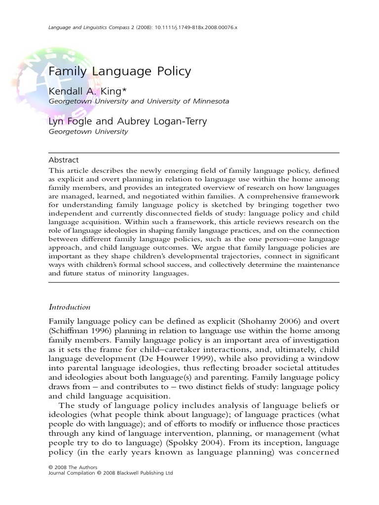 Family Language Policy Insights | PDF | Multilingualism | Second ...