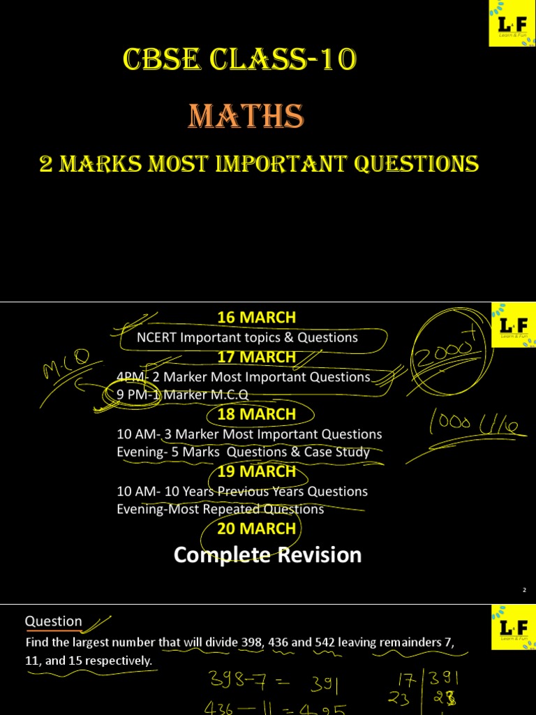 2 Marks Most Important Questions Maths Class 10 Cbse by Akshay Sir ...