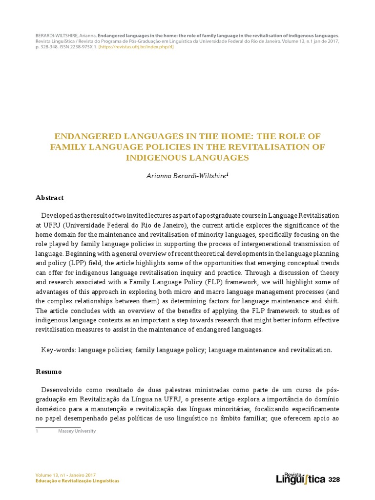 Endangered Languages in The Home | PDF | Linguistics | Multilingualism