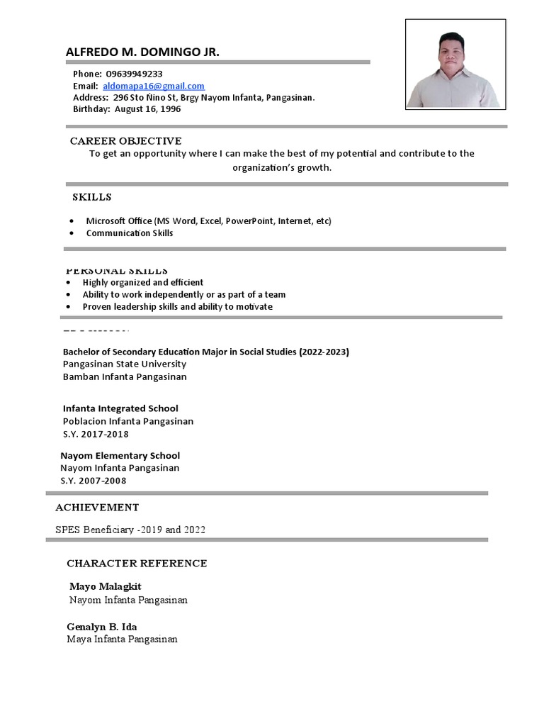 sample_resume_for_fresh_graduate_without_work_experience | PDF