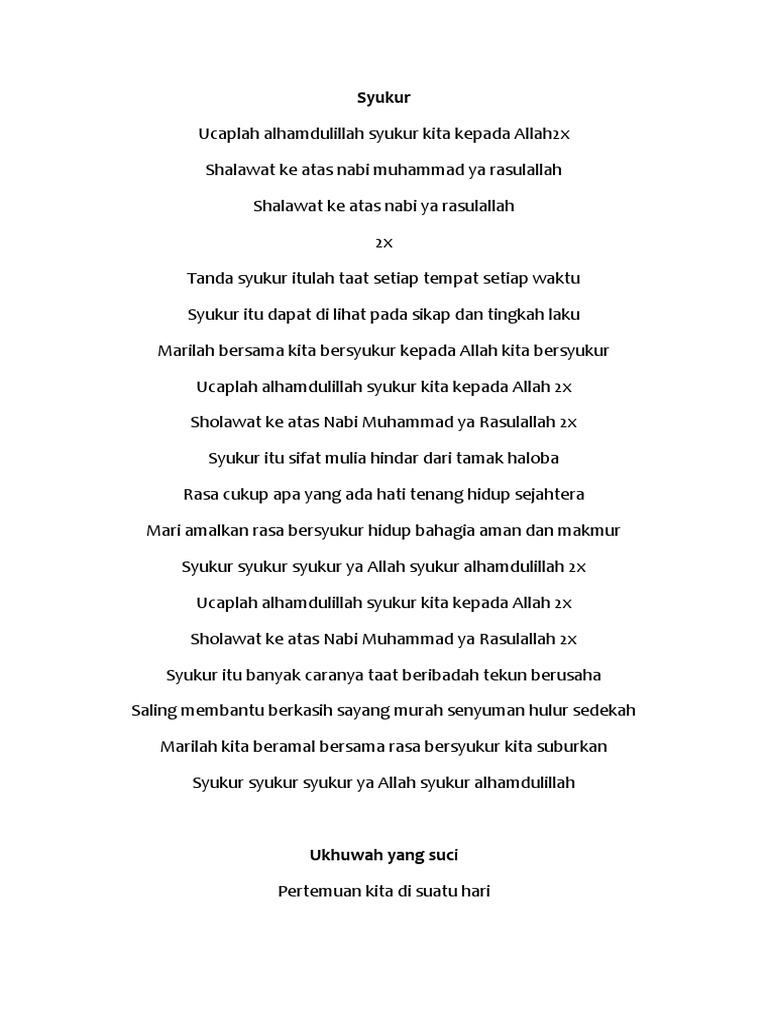 Lirik Sholawat dan Lagu Syukur | PDF