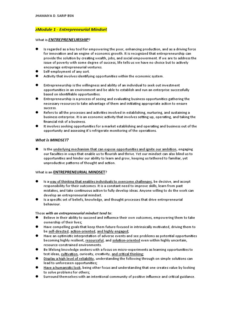 J-Module 1-3 ENTREPRENEUR | PDF | Entrepreneurship | Economics