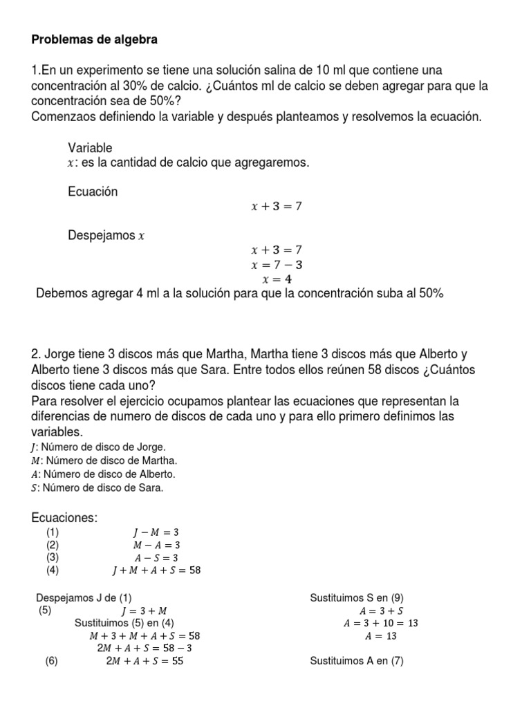 Problemario de Algebra | PDF | Ecuaciones | Álgebra