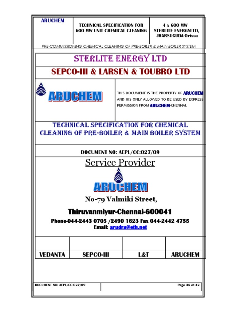 Specification For Chemical Cleaning | PDF | Water | Boiler