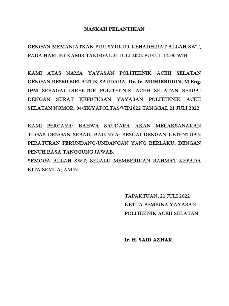 Naskah Pelantikan | PDF