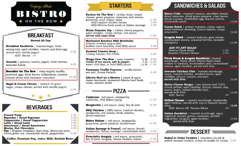 Bistro On The Bow - 1 | PDF | Coffee | Foods