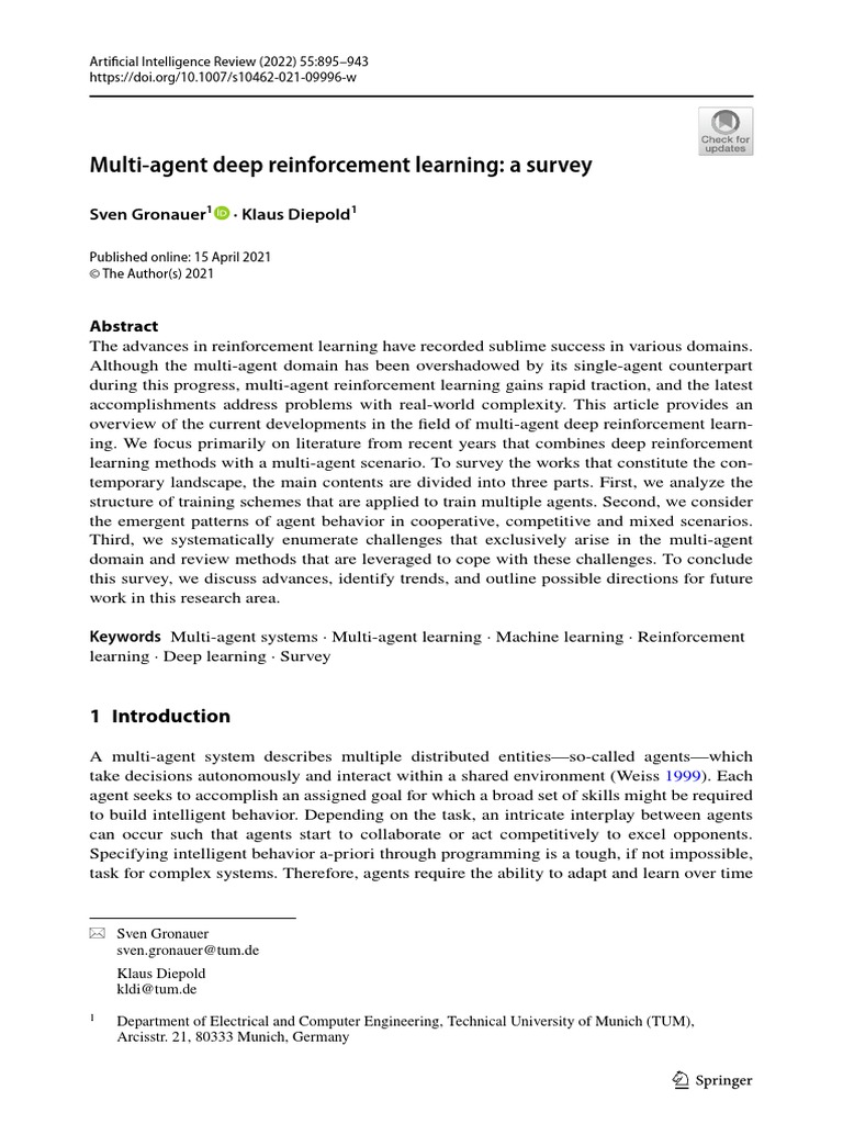 Multi-Agent Deep Reinforcement Learning Survey | PDF | Learning ...