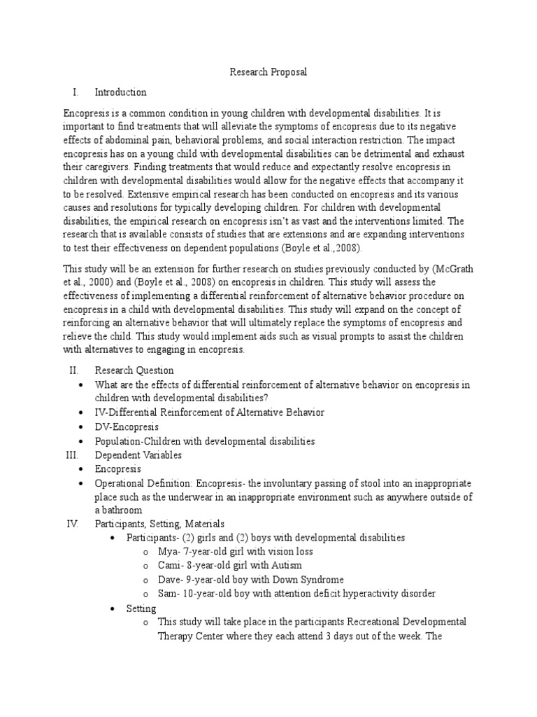 Research Proposal | PDF | Developmental Disabilities | Reinforcement