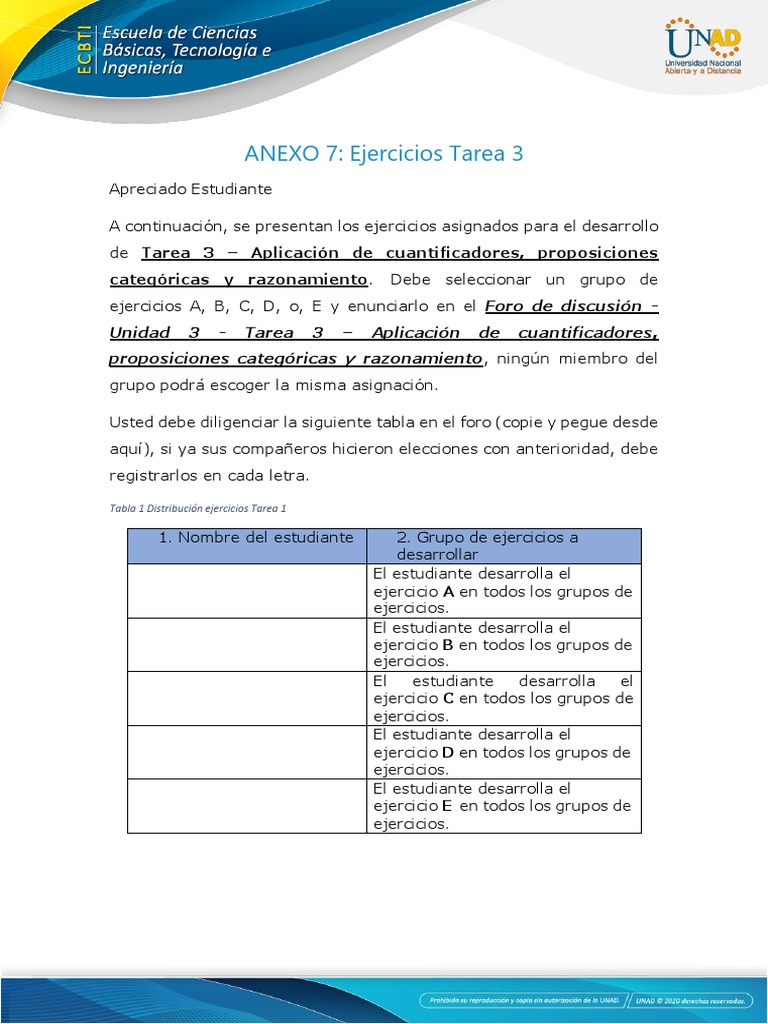 Anexo 7 - Ejercicios Tarea 3 ejercicios | PDF | Proposición | Lógica