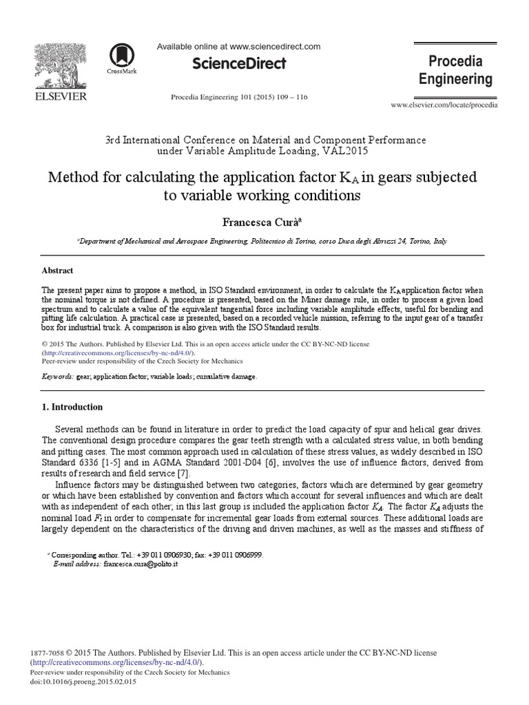 Method For Calculating The Application Factor KA I | PDF | Gear ...