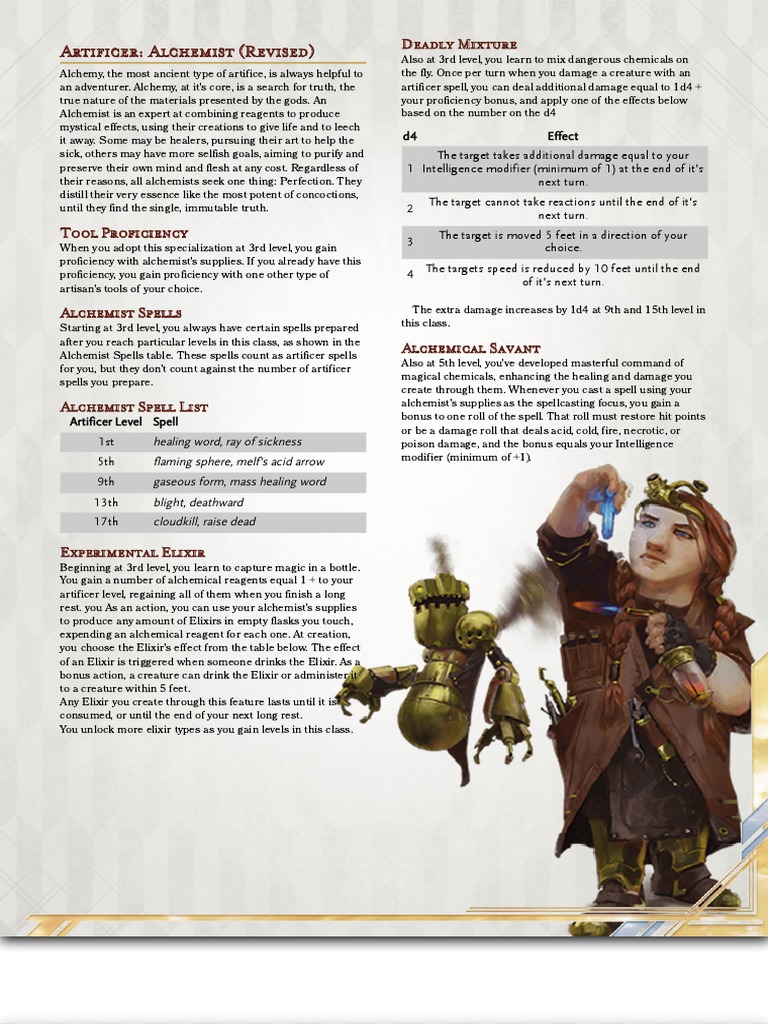 Artificer - Alchemist (Revised) - GM Binder | PDF | Alchemy