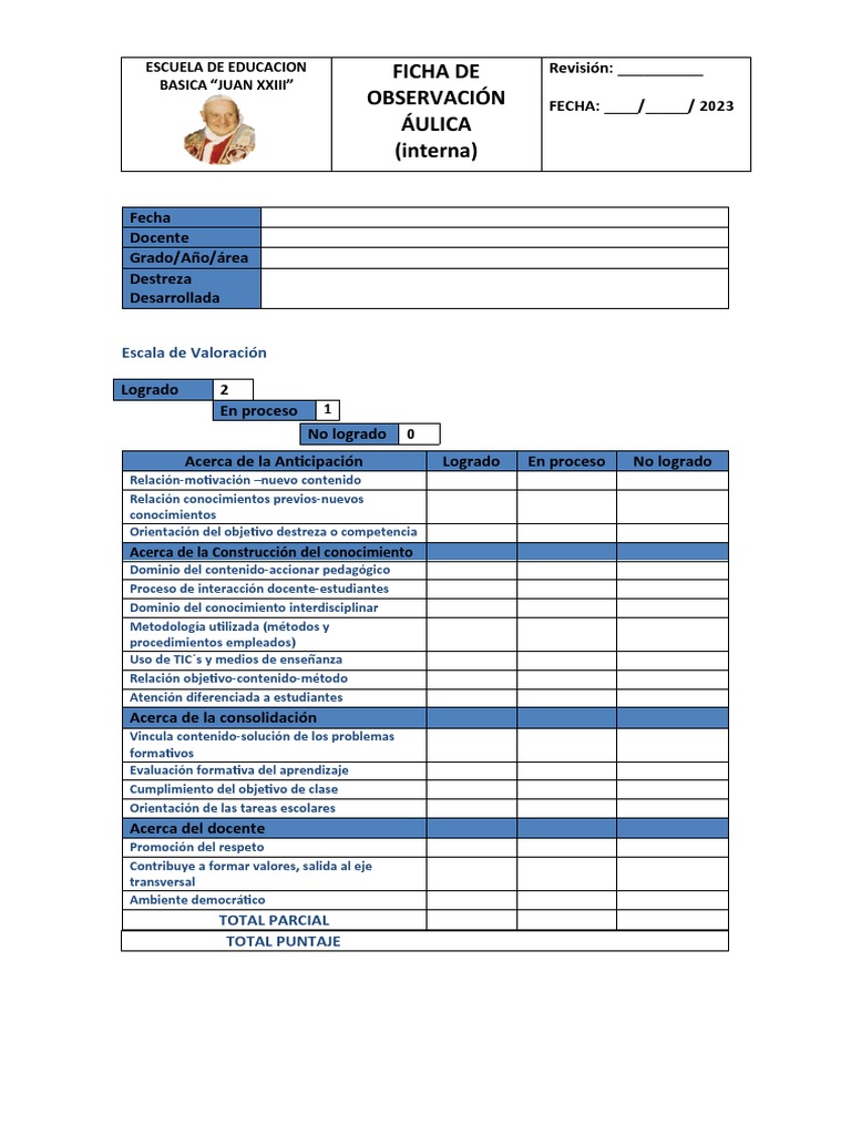 Ficha de Observación Aulica | PDF | Maestros | Enseñando