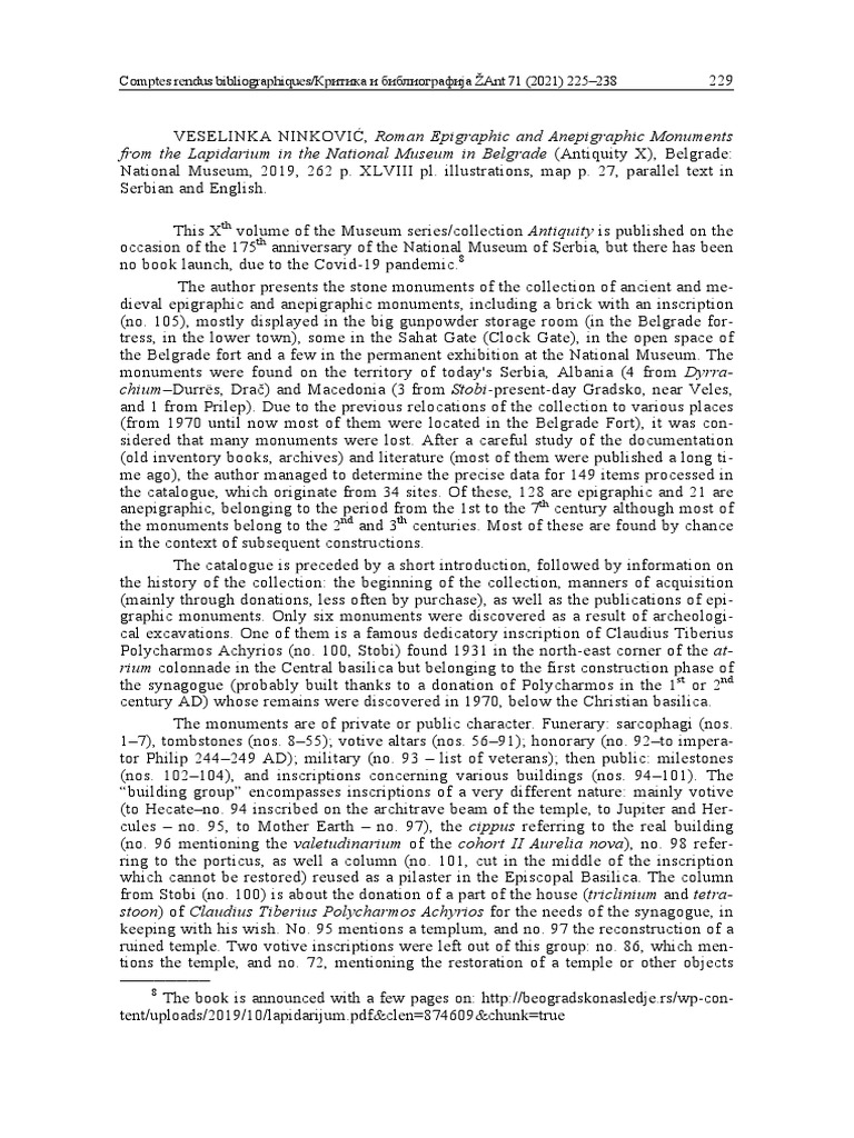 VESELINKA NINKOVIC Roman Epigraphic and | PDF | Epigraphy