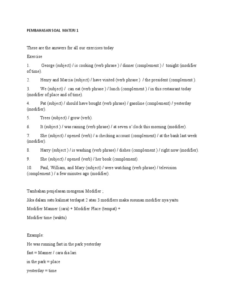 Pembahasan Soal Materi 1 | PDF | Verb | Grammar
