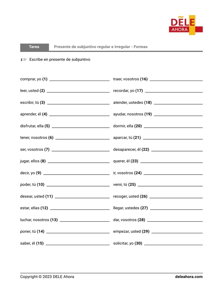 Presente de Subjuntivo Regular e Irregular Formas | PDF