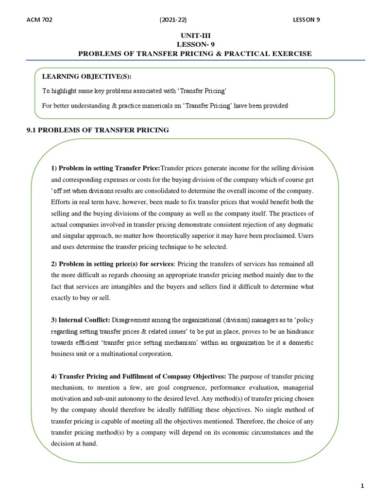 LESSON-9-PROBLEMS-OF-TRANSFER-PRICING-PRACTICAL-EXERCISE | PDF | Profit ...