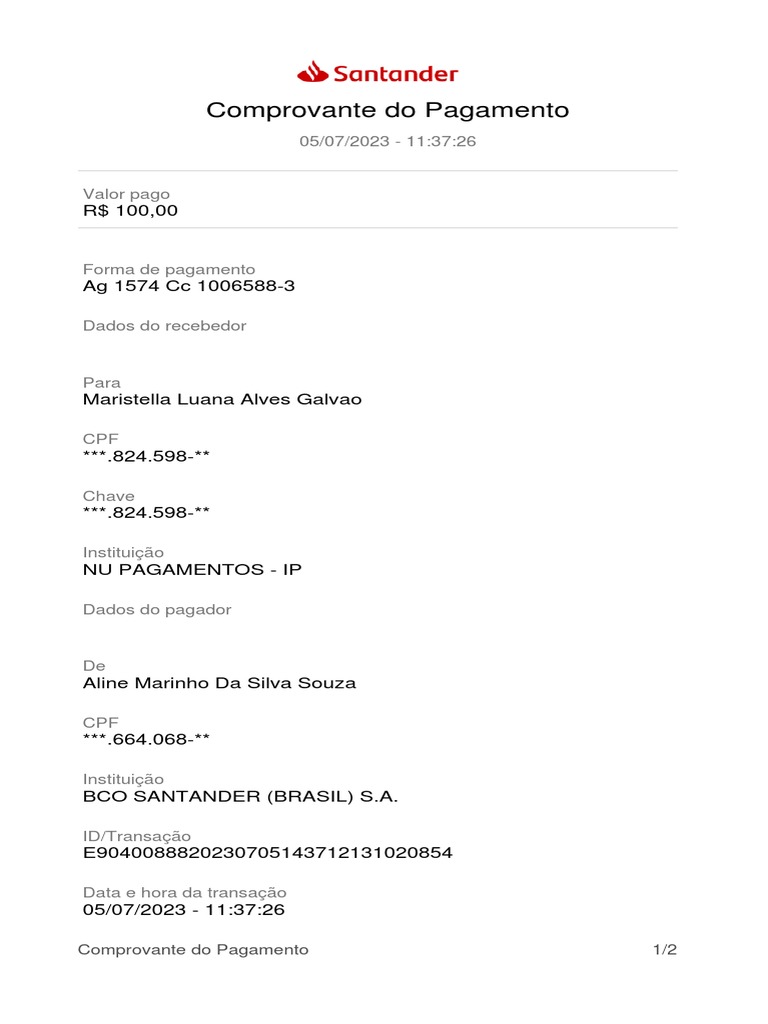Comprovante de Pagamento Recebido | PDF