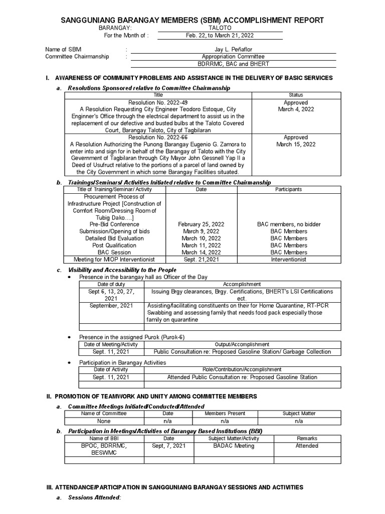 SBM-ACCOMPLISHMENT-REPORT March 22 | PDF