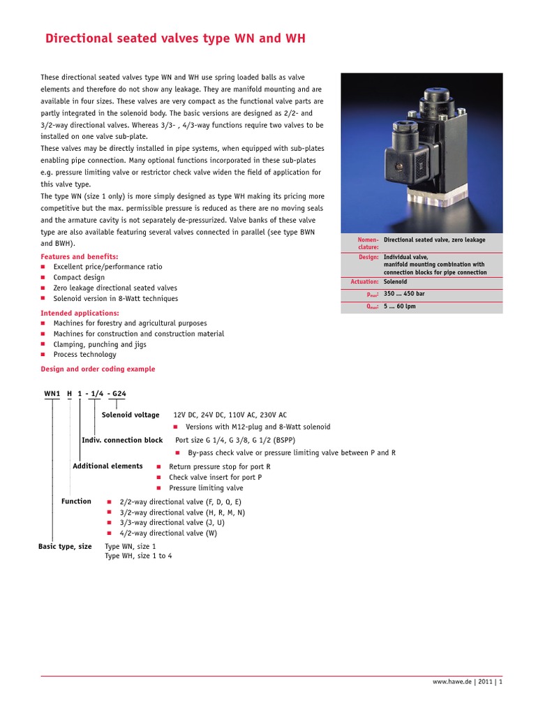 Hawe Directional Seated Valves Type WN and WH | PDF | Valve | Pipe ...