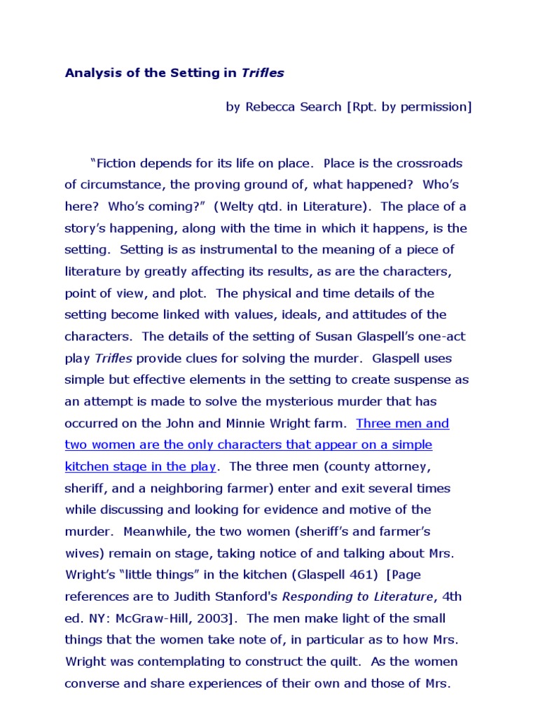 Analysis of The Setting in Trifles | PDF | Mystery, Thriller & Crime ...