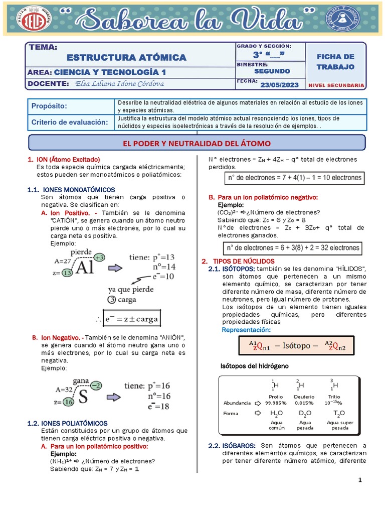 Cienciaytecnologia1-3°sec - Sem2 Iib | PDF | Ion | Átomos