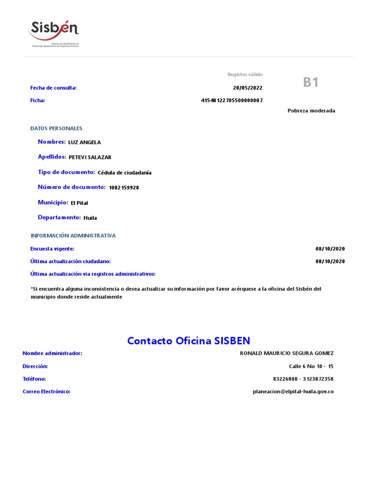 ficha tecnica del sisben | PDF