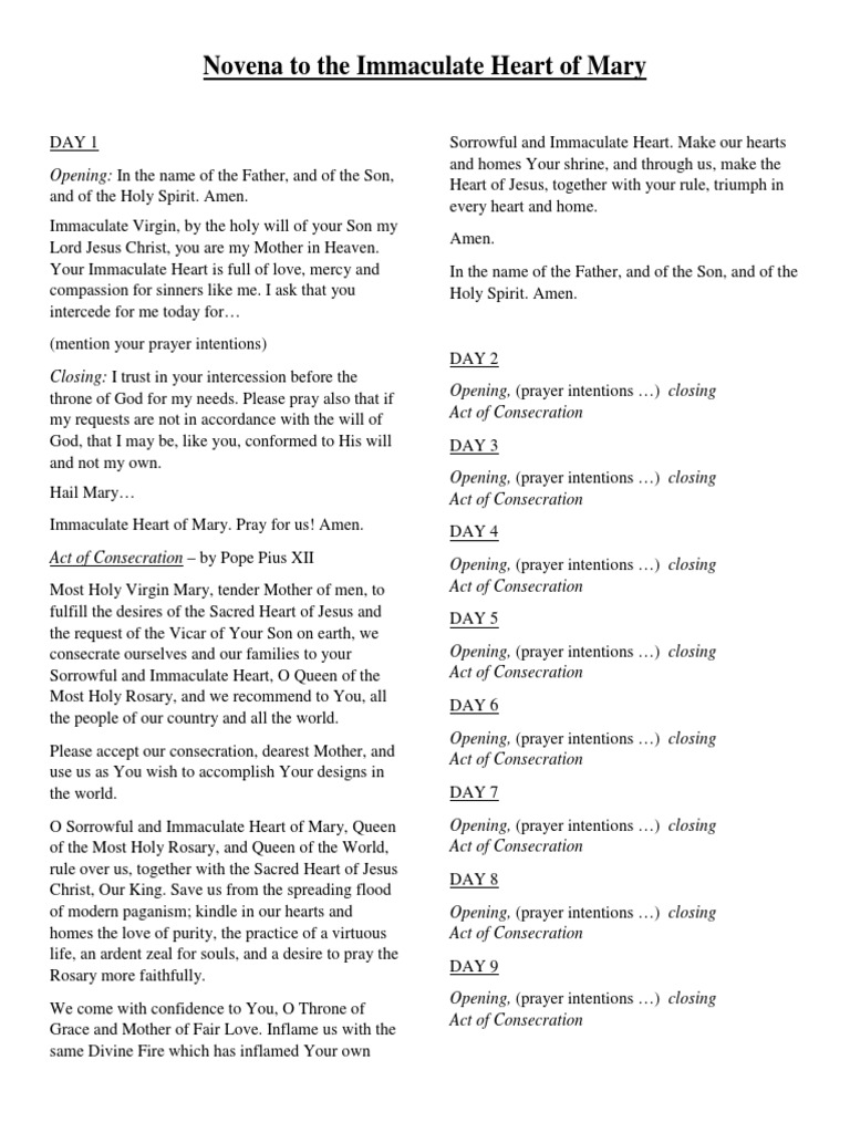 Novena Immaculate Heart Mary | PDF | Mary, Mother Of Jesus | Prayer