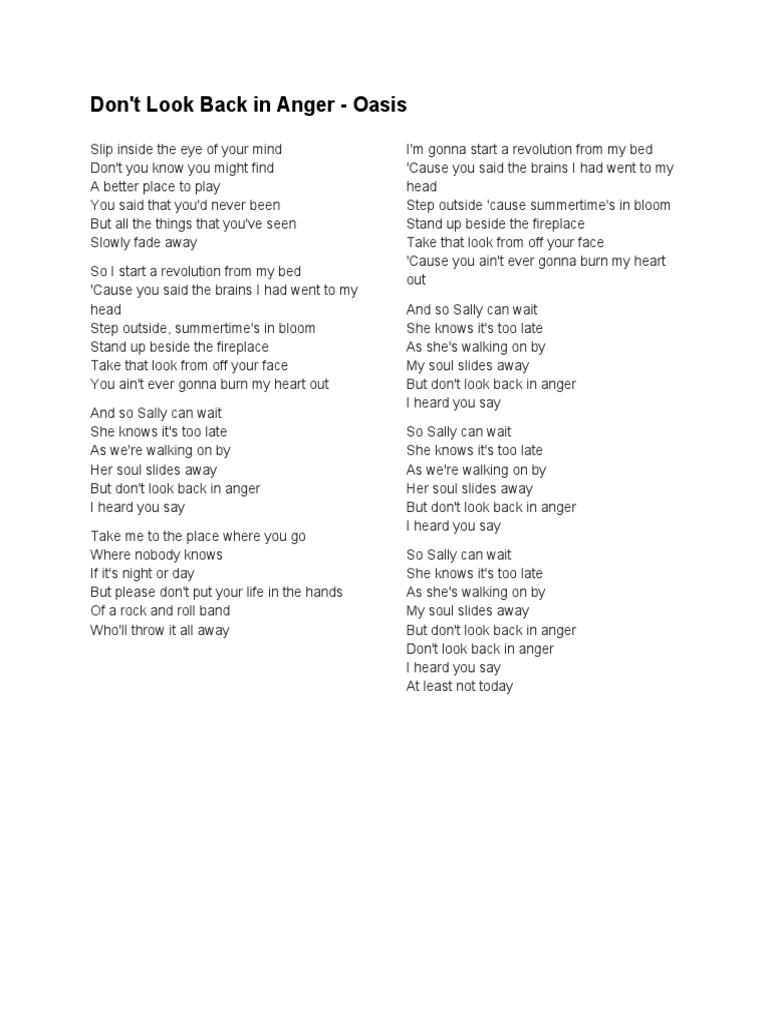 Don't Look Back in Anger - Oasis | PDF