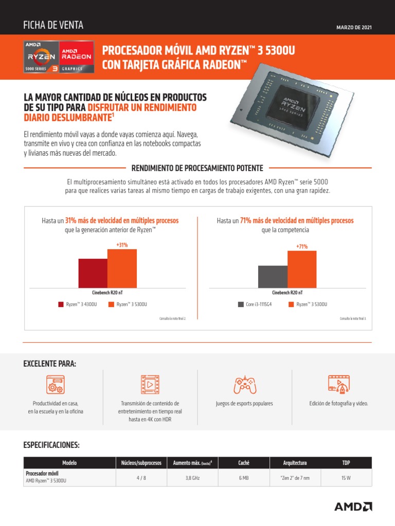 La - Ryzen 3 5300U - InfoSheet | PDF | Microprocesador | Hardware de la computadora