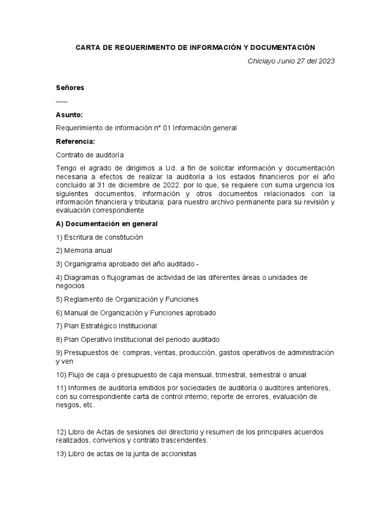 Cartas de Requerimiento de Información y Documentación | PDF ...