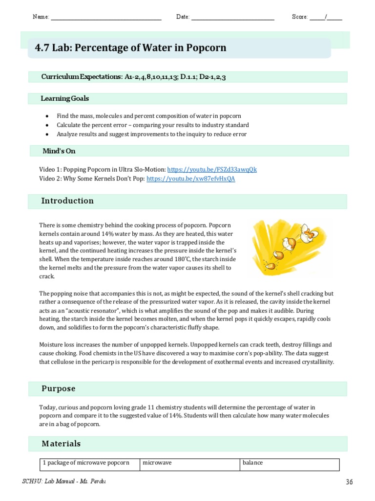 Water Content Analysis in Popcorn Lab | PDF | Popcorn | Water