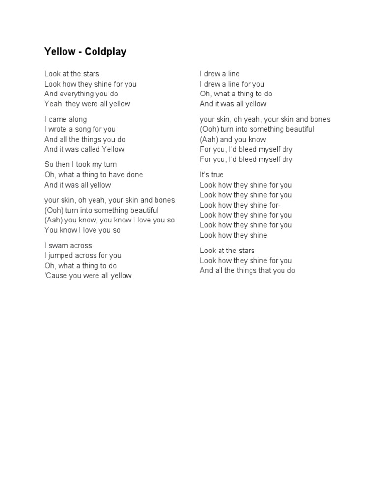 Coldplay's "Yellow" Lyrics | PDF