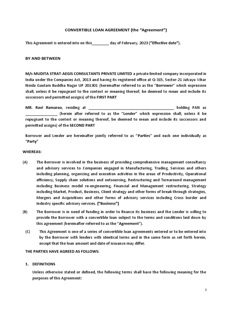 Convertible-Loan-Agreement MUDITA | PDF | Loans | Bankruptcy