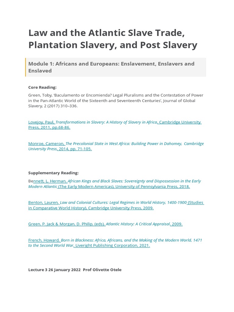 Reading List: Slavery and Legal Contexts | PDF | Atlantic Slave Trade ...