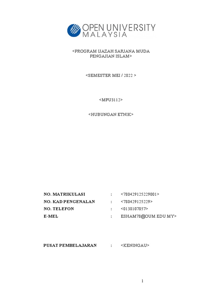 Assignment Hubungan Etnik Mpu3112 | PDF | Ilmu Sosial