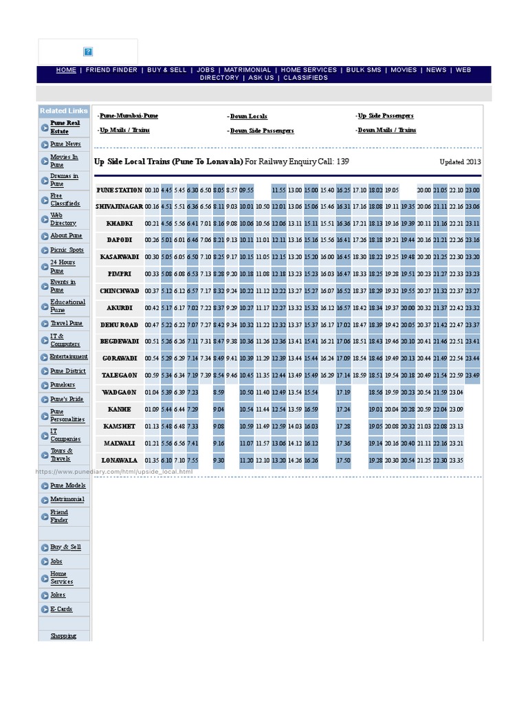 Up Side Local Trains - Railway Time Table Pune Station | PDF | Freedom Of Expression Law | Computing