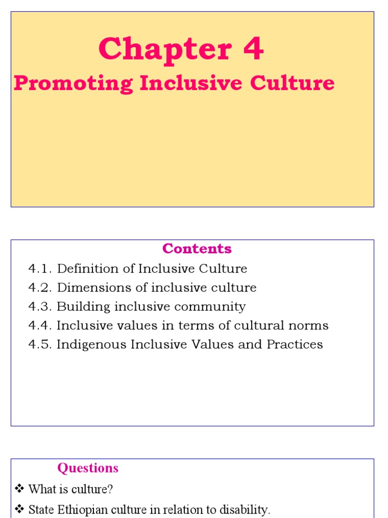 Chapter 4 - Promoting Inclusive Culture | PDF | Community | Social ...