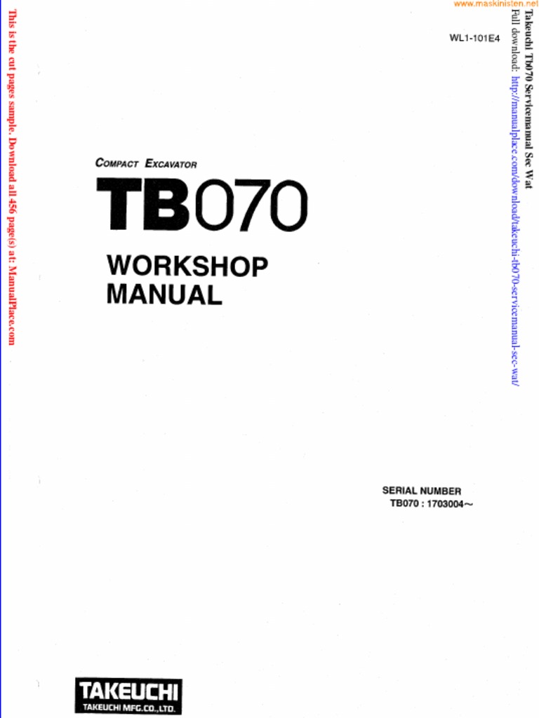 Takeuchi TB070 Service Manual Download | PDF | Home & Garden ...