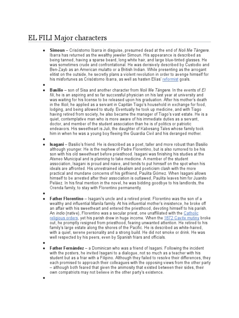 EL FILI Major Characters | PDF | Novels Based On Actual Events ...