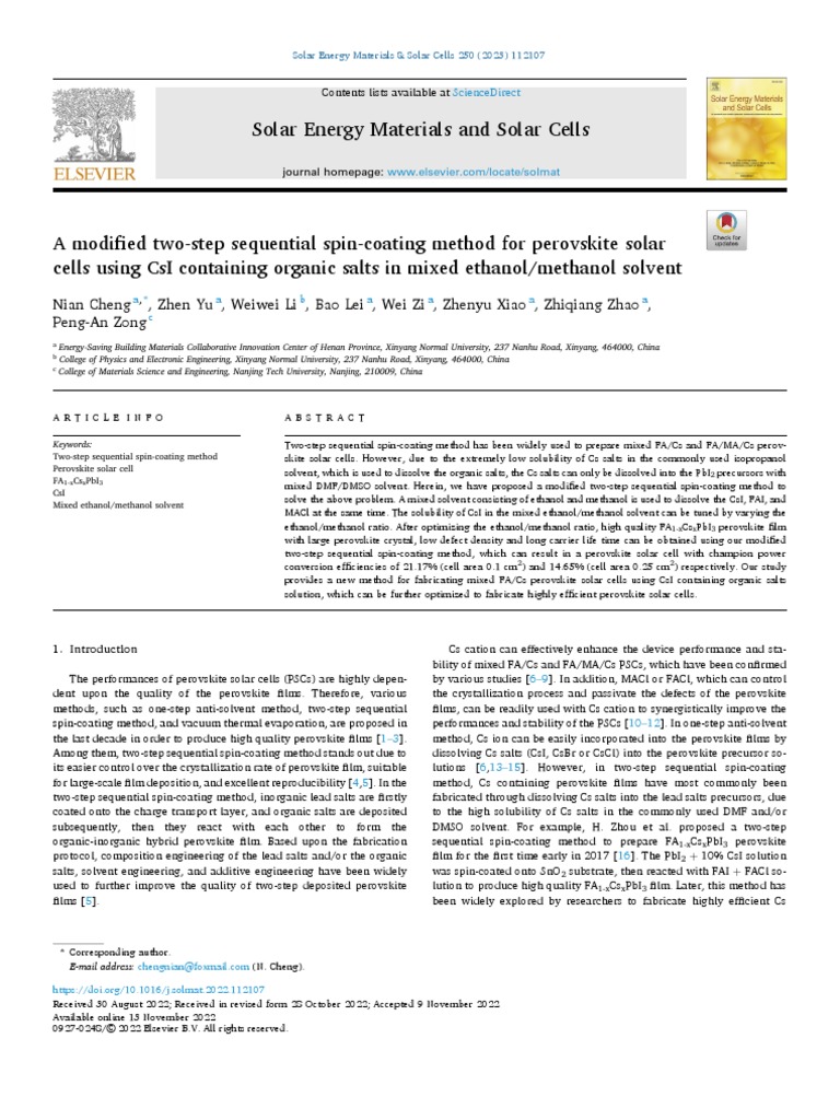 A Modified Two-Step Sequential Spin-Coating Method For Perovskite Solar ...