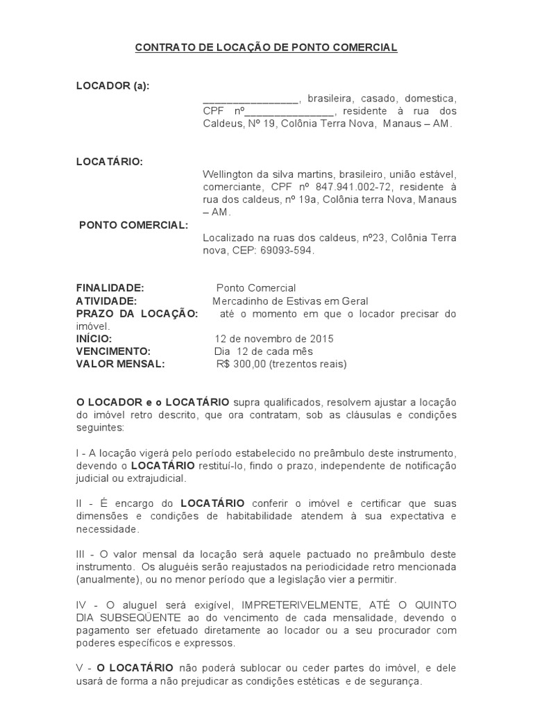Contrato de Locação de Ponto Comercial | PDF | Aluguel | Lei e economia