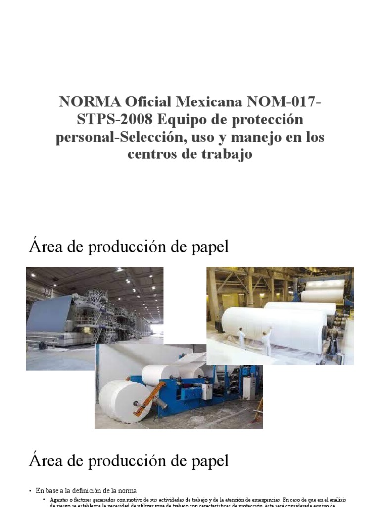 NORMA Oficial Mexicana NOM-017-STPS-2008 Equipo de Protección Personal ...