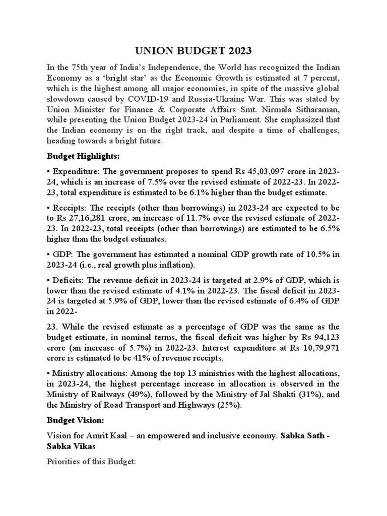 Union Budget 2023 | PDF | Government Budget Balance | Taxes