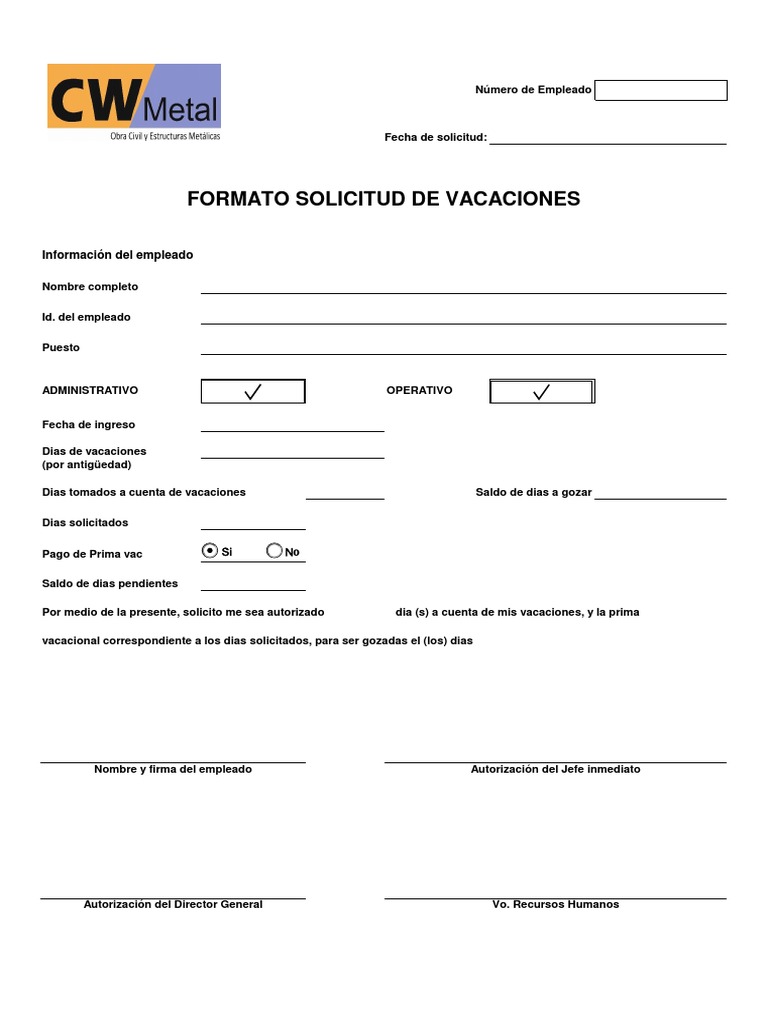 FORMATO DE SOLICITUD DE VACACIONES (2) (2) | PDF