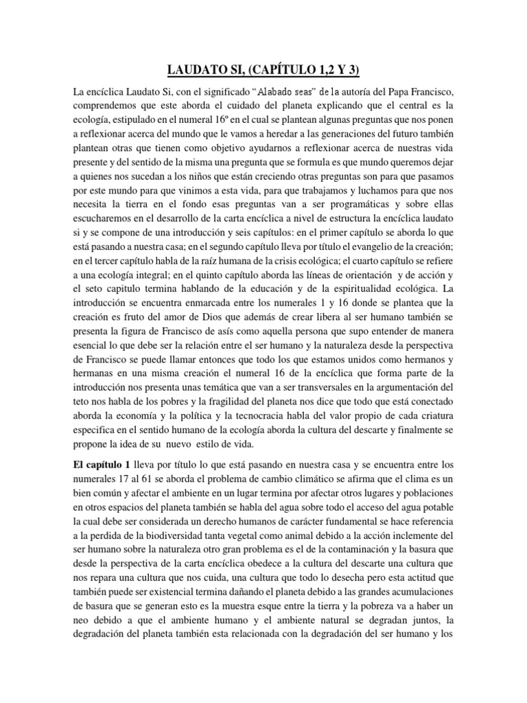 Laudato Si, (Capitulo 1,2 y 3) | PDF | Entorno natural | Naturaleza