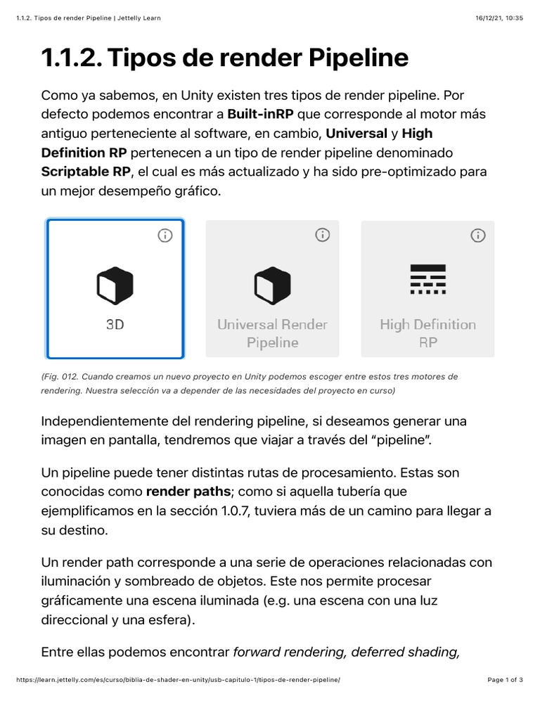1.1.2. Tipos de Render Pipeline - Jettelly Learn | PDF | Unidad (motor de juego) | Gráficos