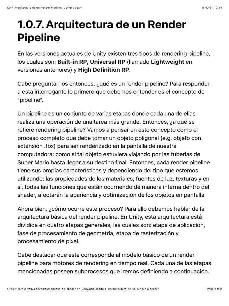 1.0.7. Arquitectura de Un Render Pipeline - Jettelly Learn | PDF | Gráficos de computadora ...