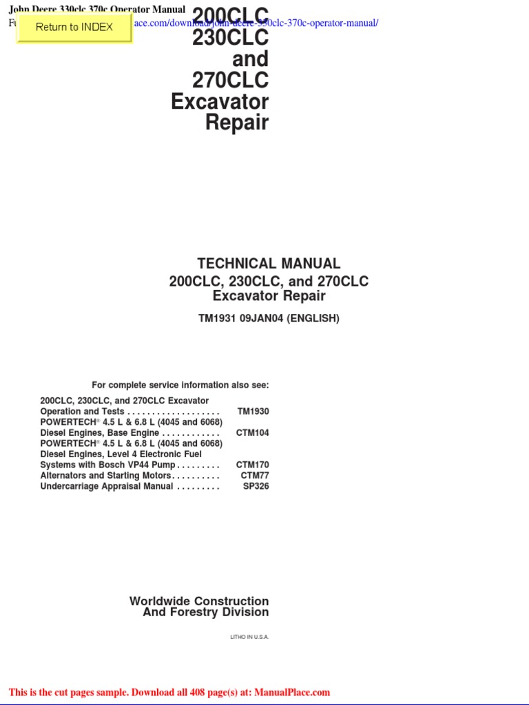 John Deere 330clc 370c Operator Manual | PDF | Screw | Waste
