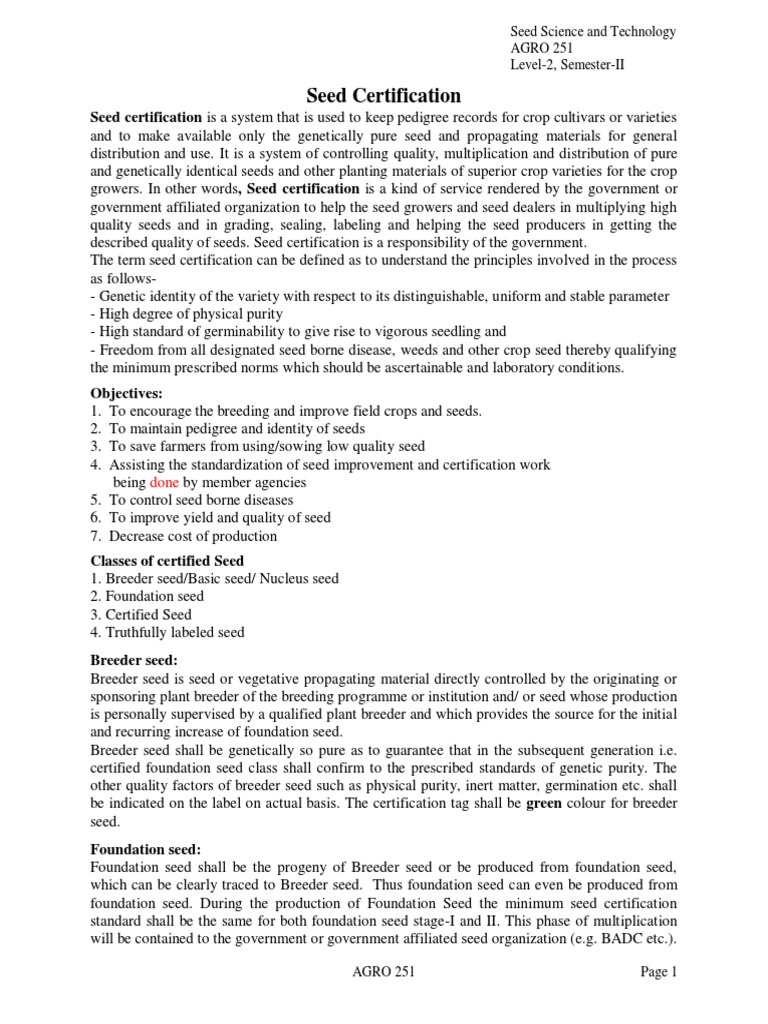 Seed Certification | PDF | Plant Breeding | Seed